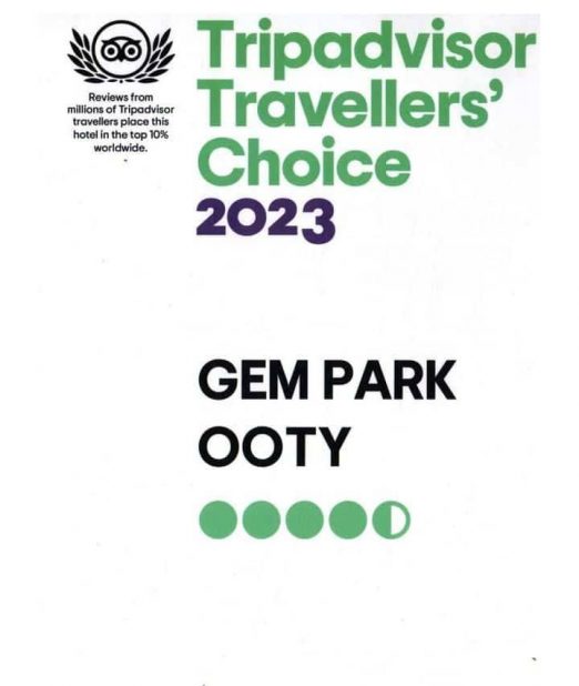 Gem Park Ooty has been awarded the prestigious Travelers’ Choice Award ...